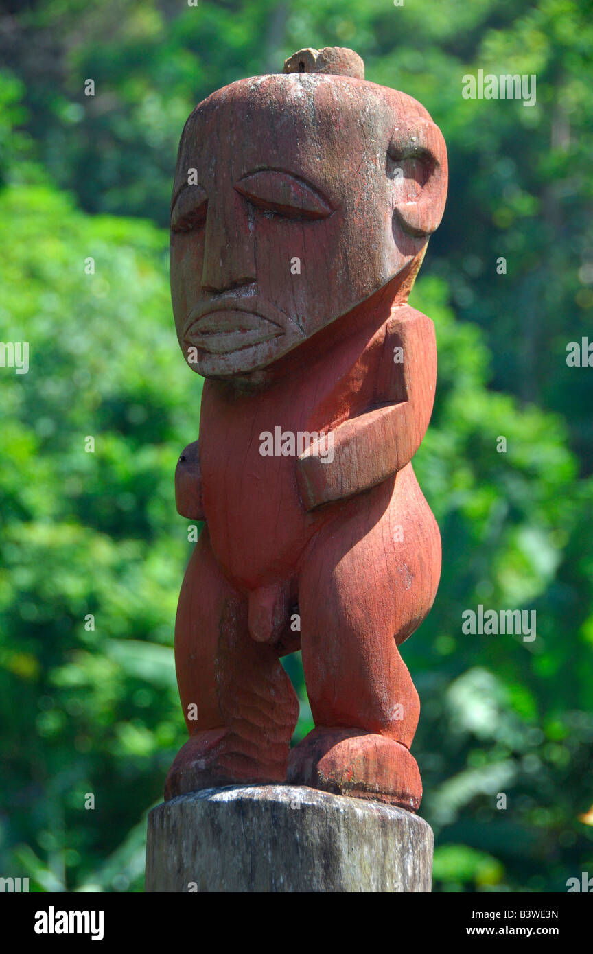 South Pacific, French Polynesia, Tahiti. Open air Tiki Temple park ...