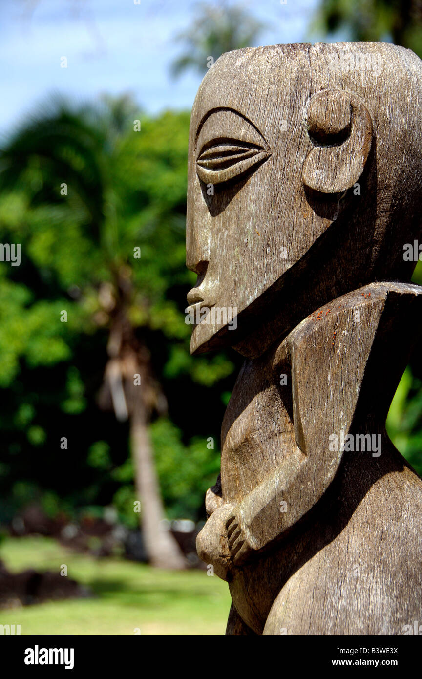 South Pacific, French Polynesia, Tahiti. Open air Tiki Temple park ...