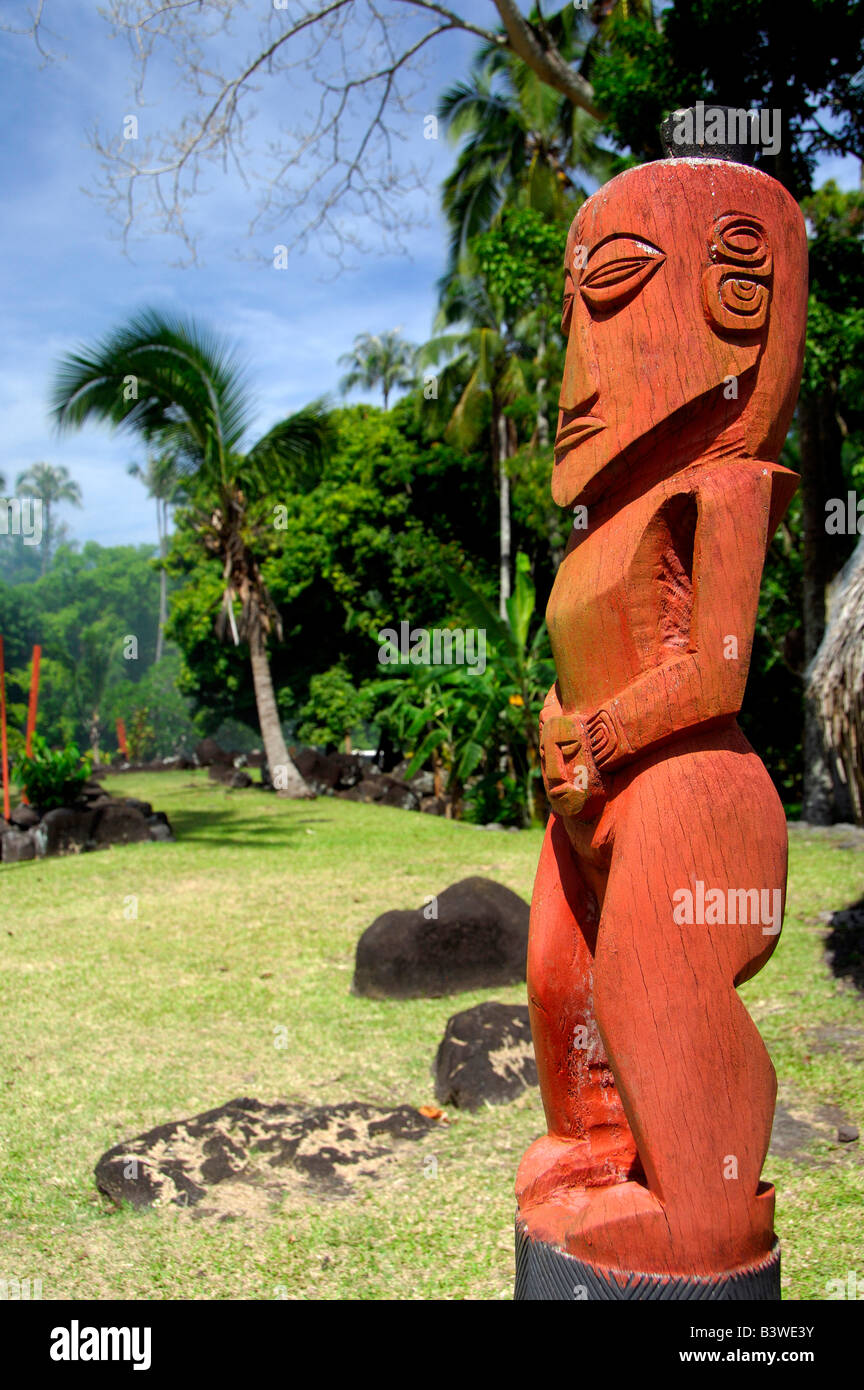 South Pacific, French Polynesia, Tahiti. Open air Tiki Temple park ...