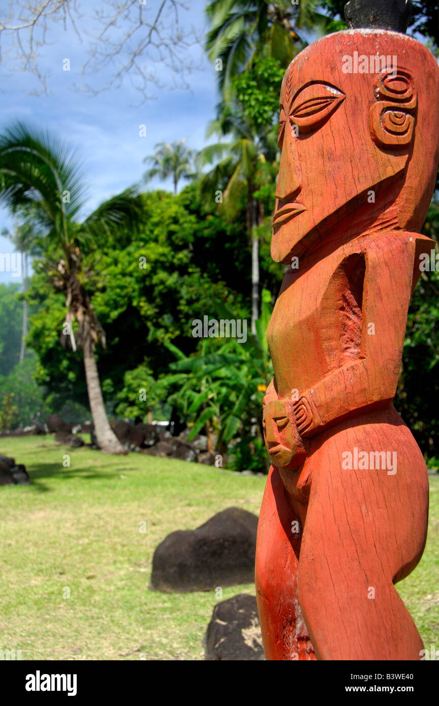 South Pacific, French Polynesia, Tahiti. Open air Tiki Temple park ...