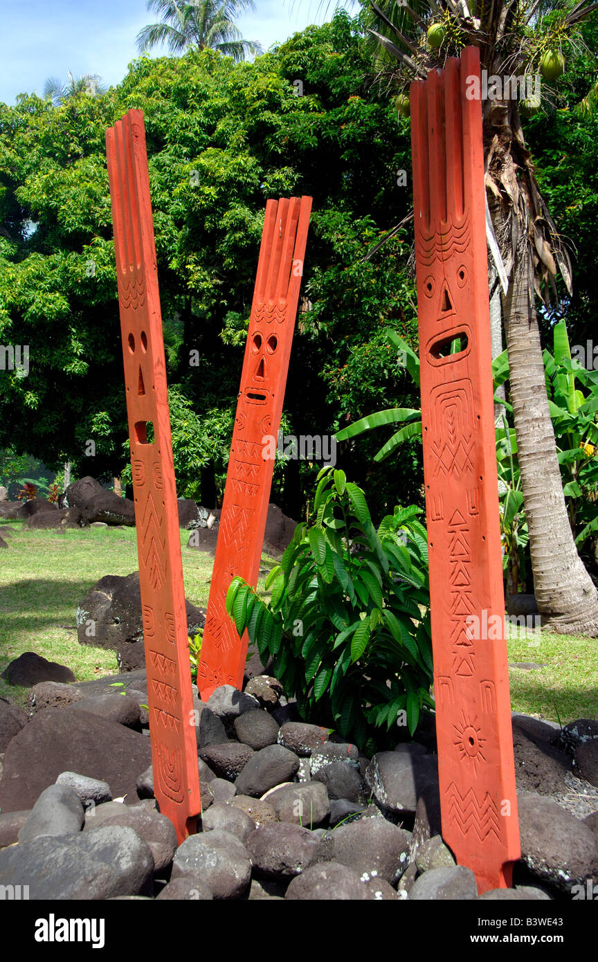 South Pacific, French Polynesia, Tahiti. Open air Tiki Temple park ...