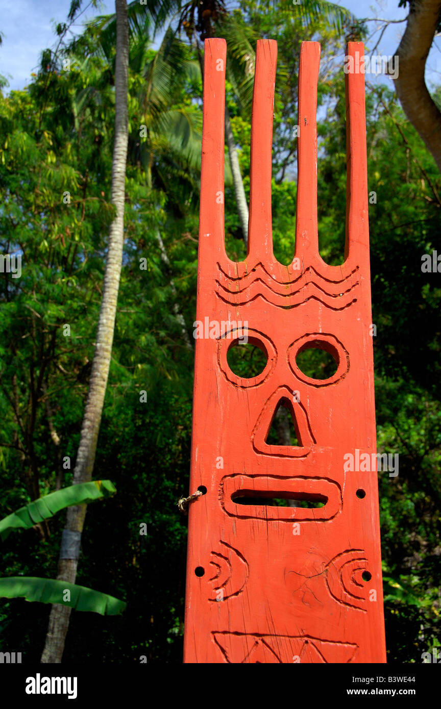South Pacific, French Polynesia, Tahiti. Open air Tiki Temple park ...