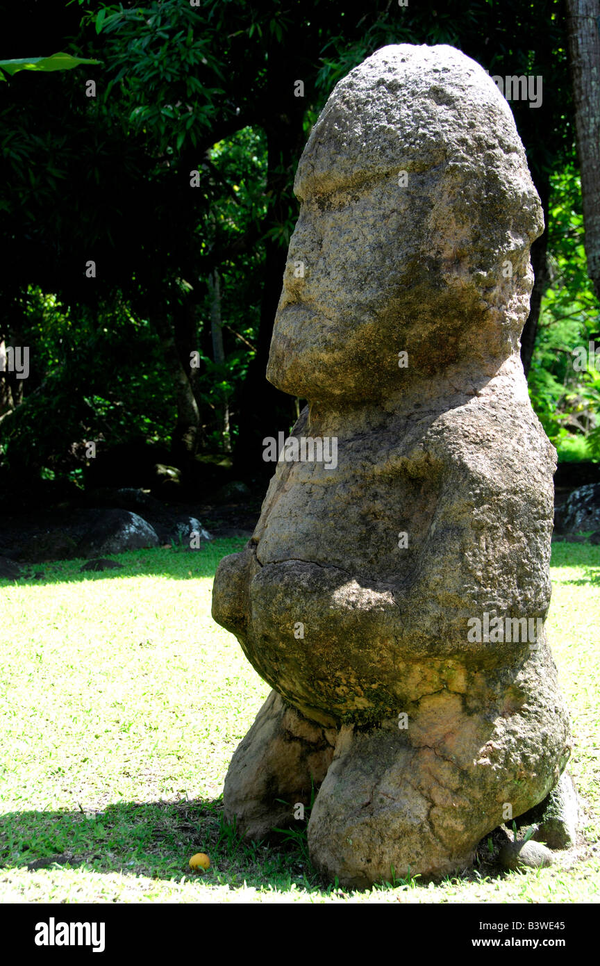 South Pacific, French Polynesia, Tahiti. Open air Tiki Temple park ...