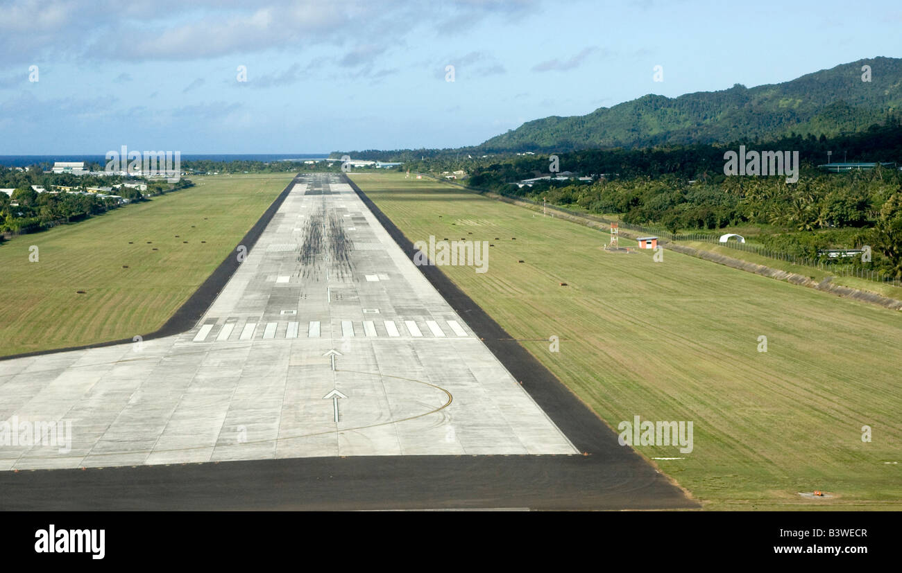 Oceania, Polynesia, Cook Islands, Rarotonga. Aerial view of the runway ...
