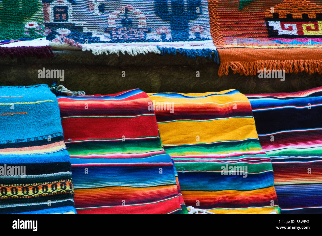 Mexico, San Miguel de Allende. Mexican rugs for sale at market Stock ...