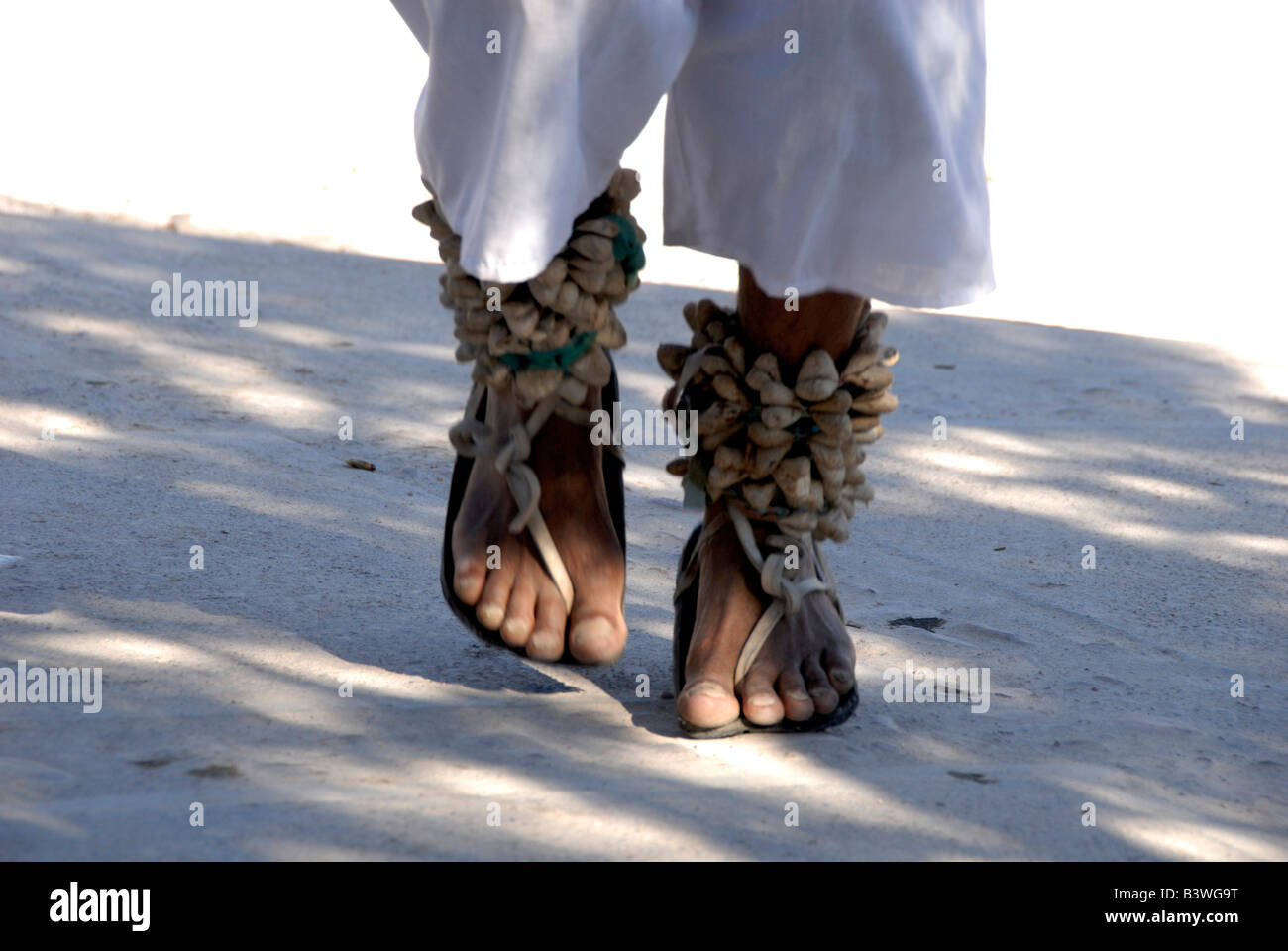 Mexico, State of Chihuahua, Copper Canyon. Typical noise making anklets ...