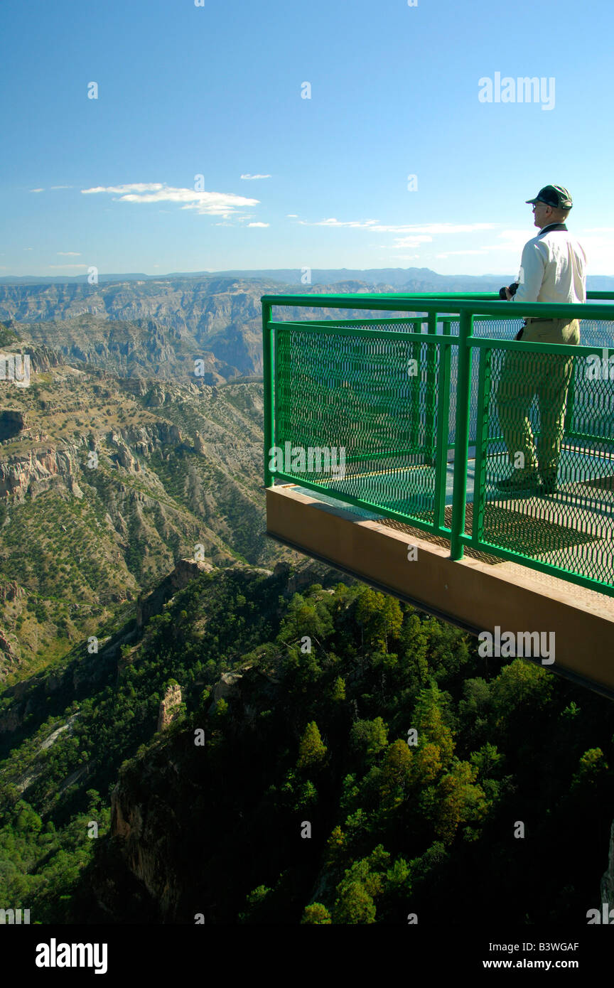 Mexico, State of Chihuahua, Copper Canyon. Canyon rim overlook platform ...