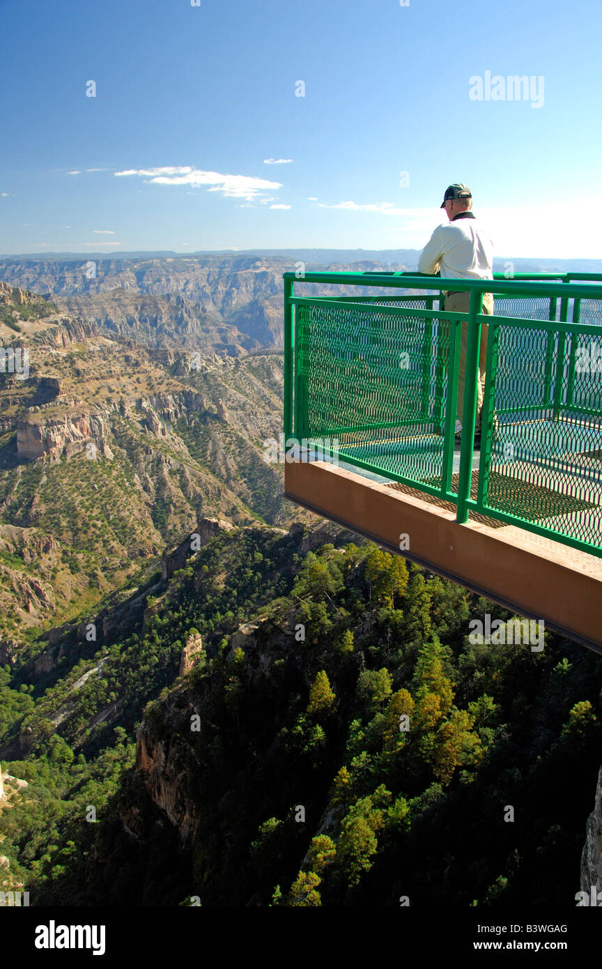 Mexico, State of Chihuahua, Copper Canyon. Canyon rim overlook platform ...