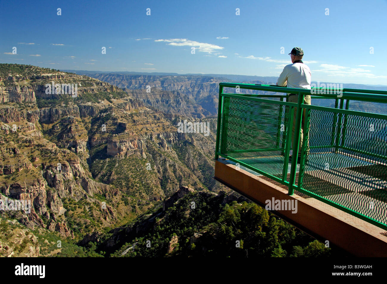 Mexico, State of Chihuahua, Copper Canyon. Canyon rim overlook platform ...