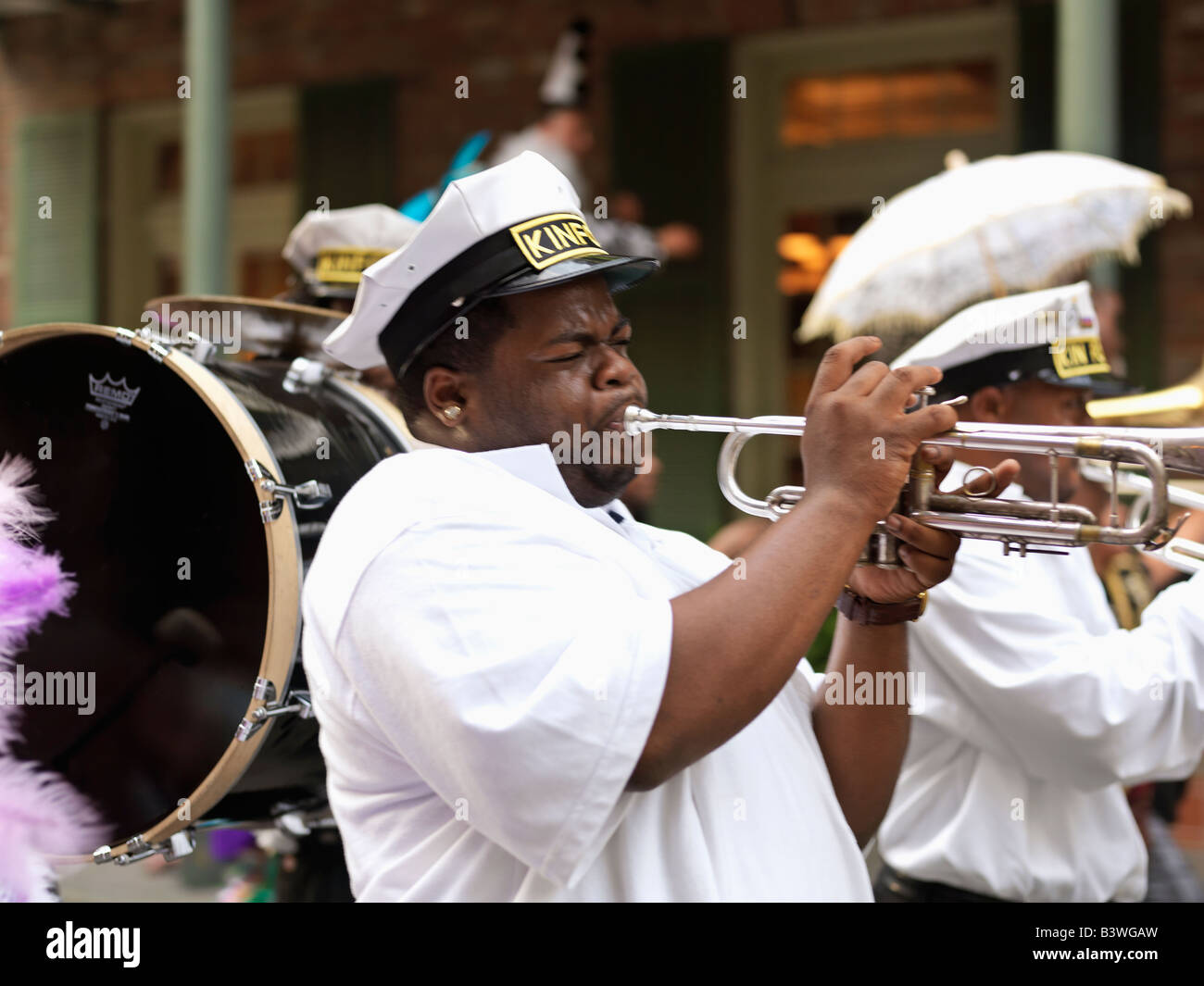 USA,Louisiana,New Orleans,French Quarter, second line parade trumpet player Stock Photo - Alamy