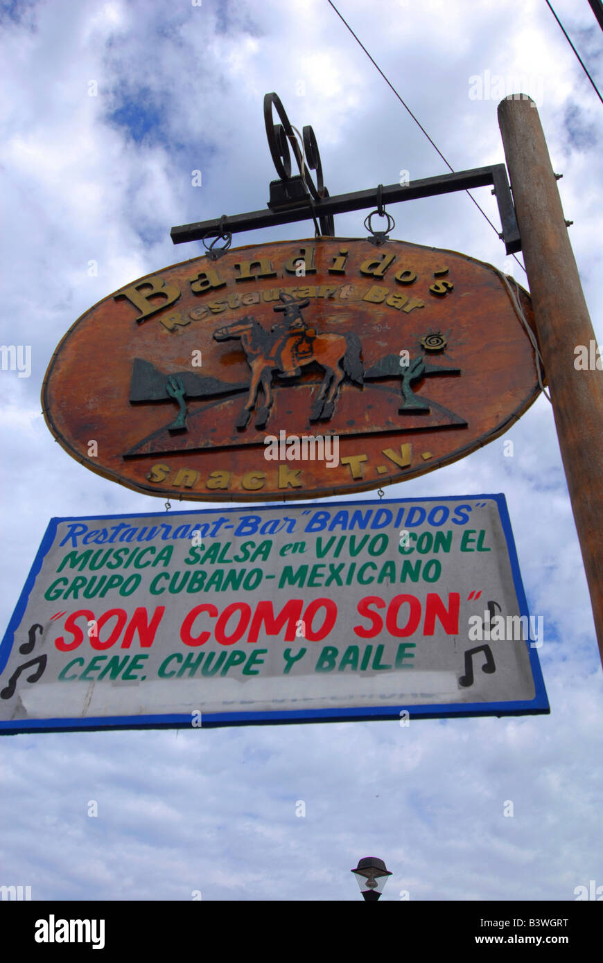 Mexico, Guerrero, Zihuatanejo. Colorful sign for a restaurant in the ...