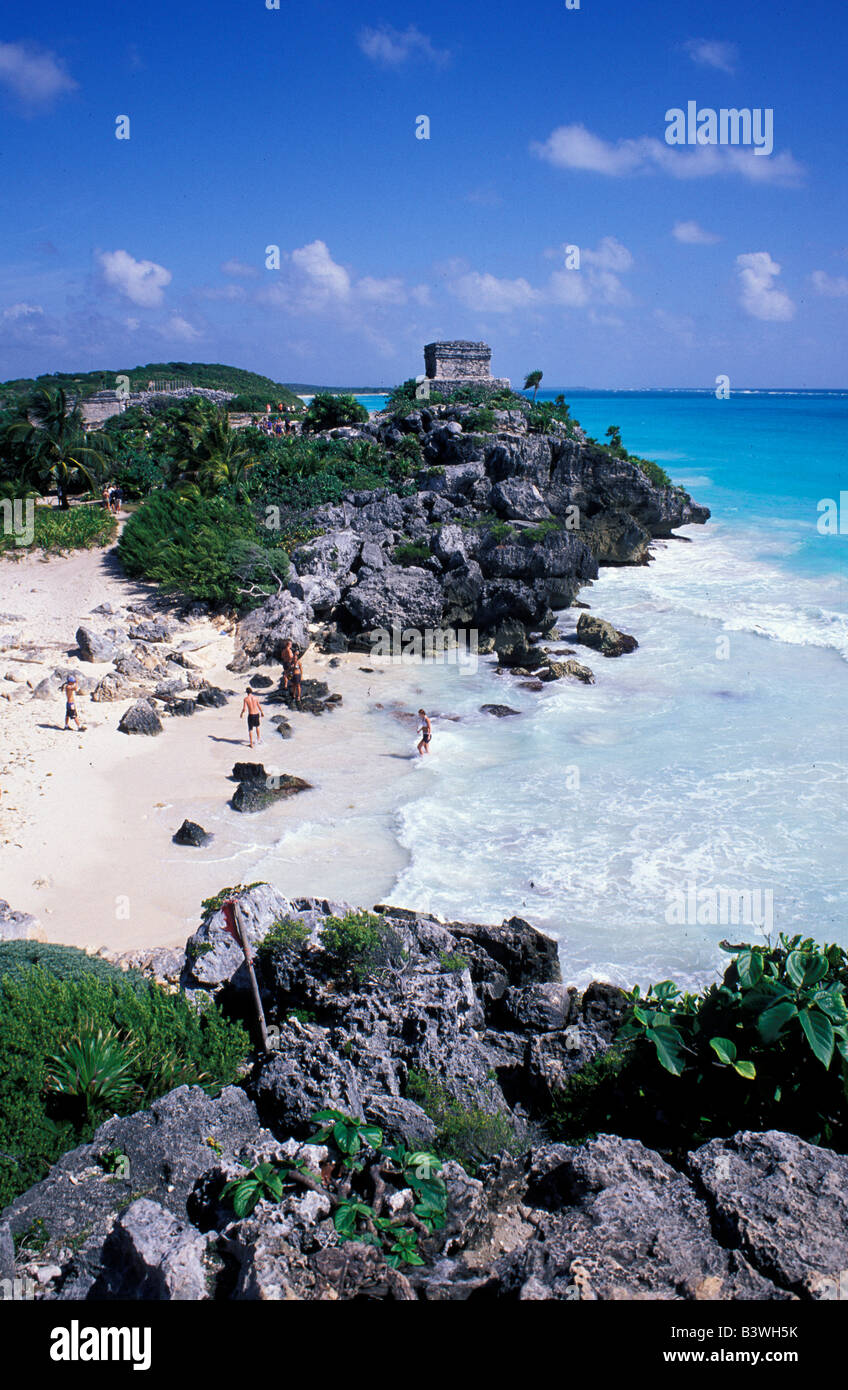 Central America, Mexico, Yucatan, Tulum. People touring ruins Stock ...