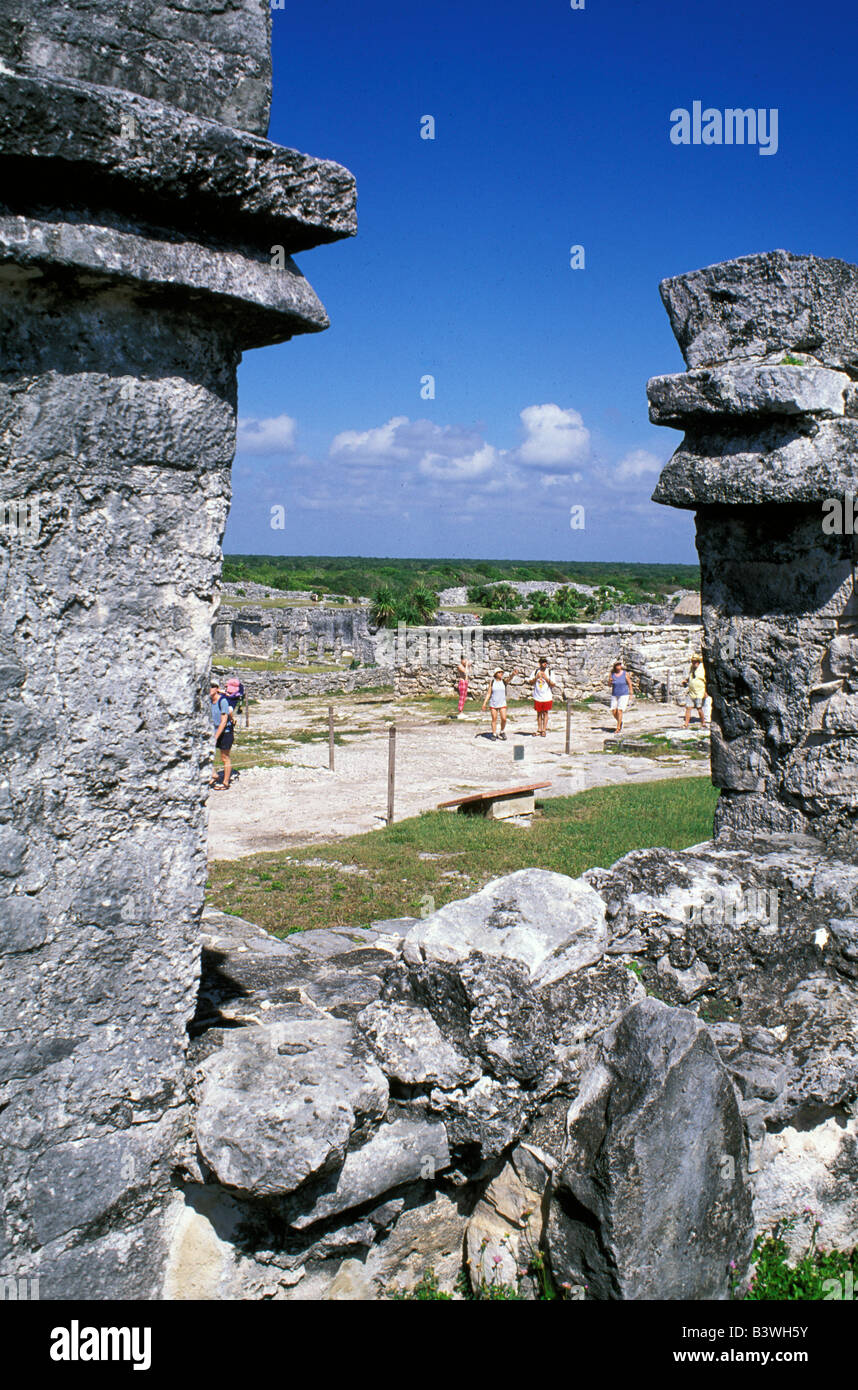 Central America, Mexico, Yucatan, Tulum. People touring ruins Stock ...