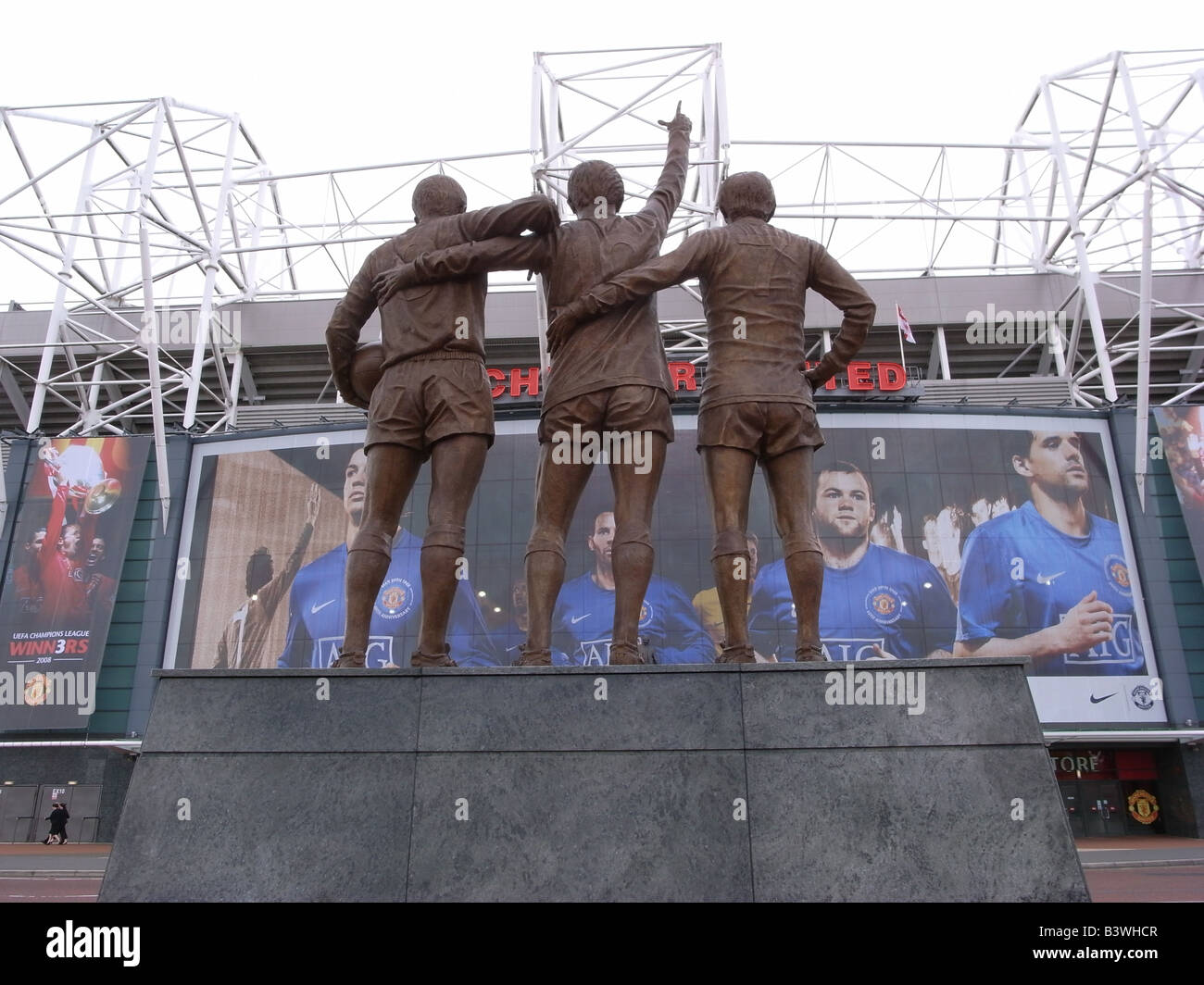 Statue of the United trinity, Best,Law,Charlton at Old Trafford stadium ...