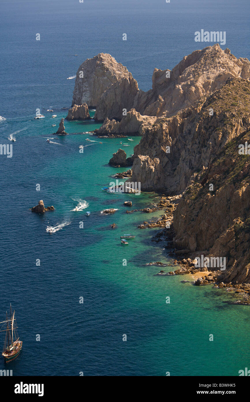 Aerial view of Cabo San Lucas from ultralight aircraft, Baja California ...
