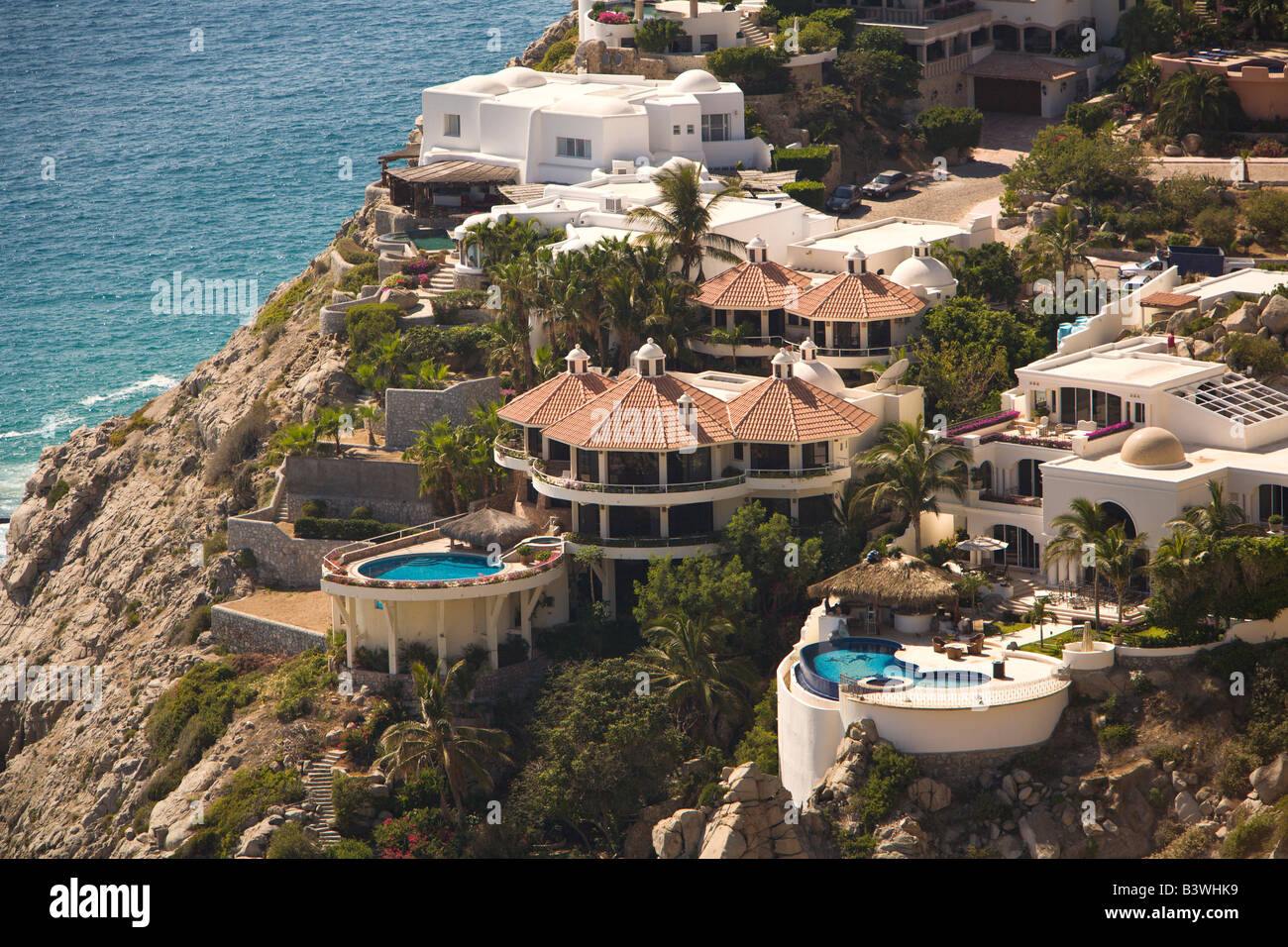 Aerial view of Cabo San Lucas from ultralight aircraft, Baja California ...