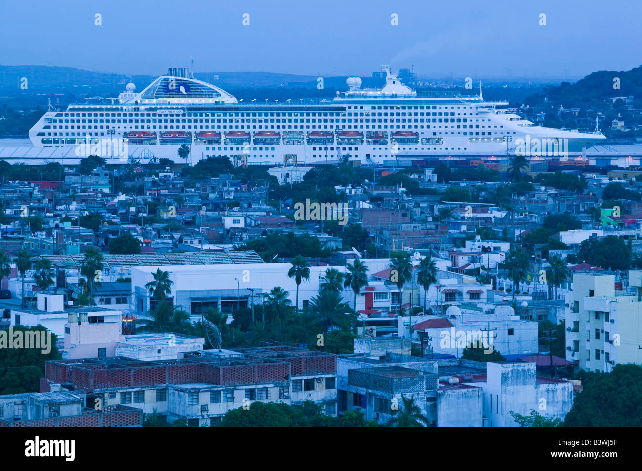 Mexico, Sinaloa State, Mazatlan. City View with Cruiseship / Dusk Stock ...