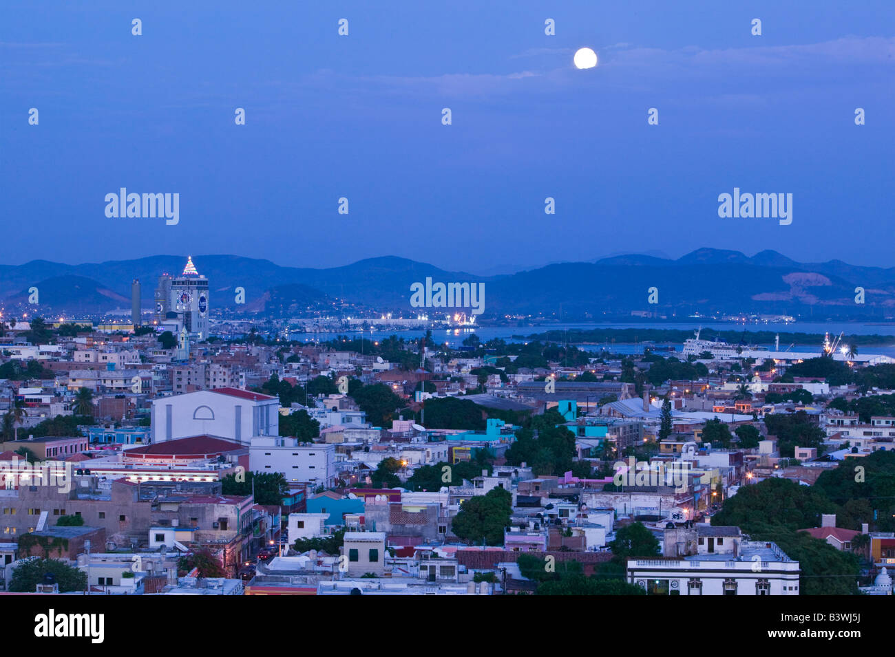 Mexico, Sinaloa State, Mazatlan. City View with Full Moon Stock Photo ...