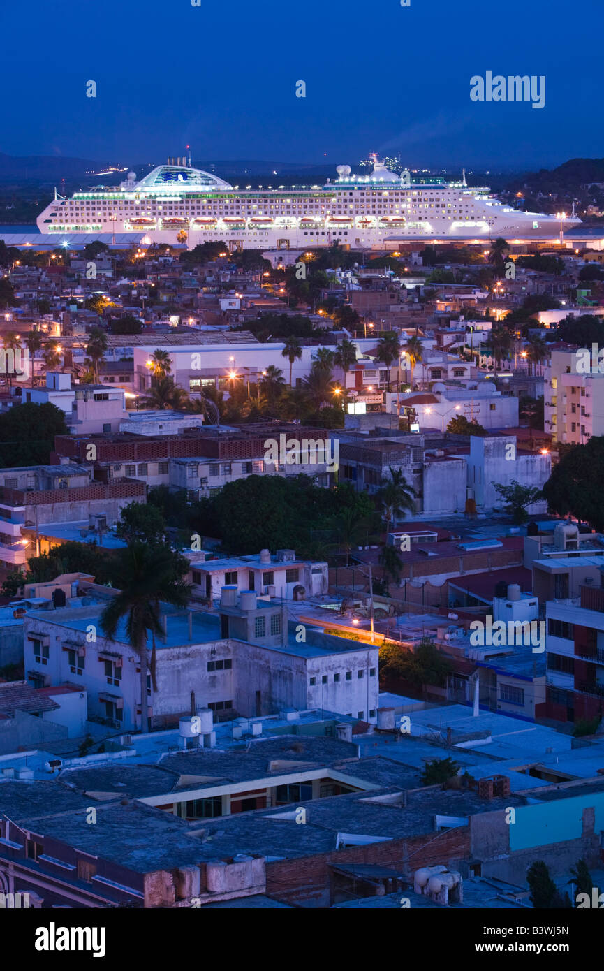 Mexico, Sinaloa State, Mazatlan. City View with Cruiseship / Evening ...