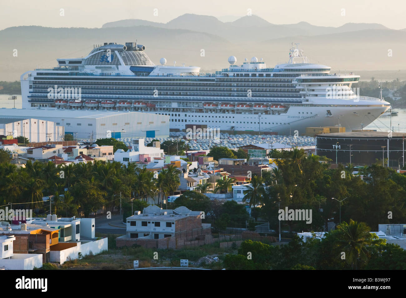 Mexico, Sinaloa State, Mazatlan. Port of Mazatlan View with Cruise ship ...