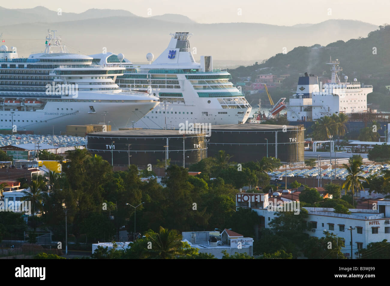 Mexico, Sinaloa State, Mazatlan. Port of Mazatlan View with Cruise ship ...