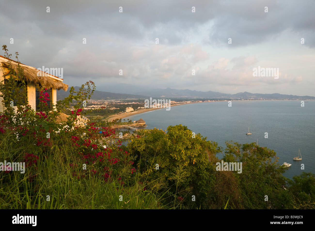Mexico, Colima, Manzanillo. Playa Salagua / overview of Manzanillo Bay ...