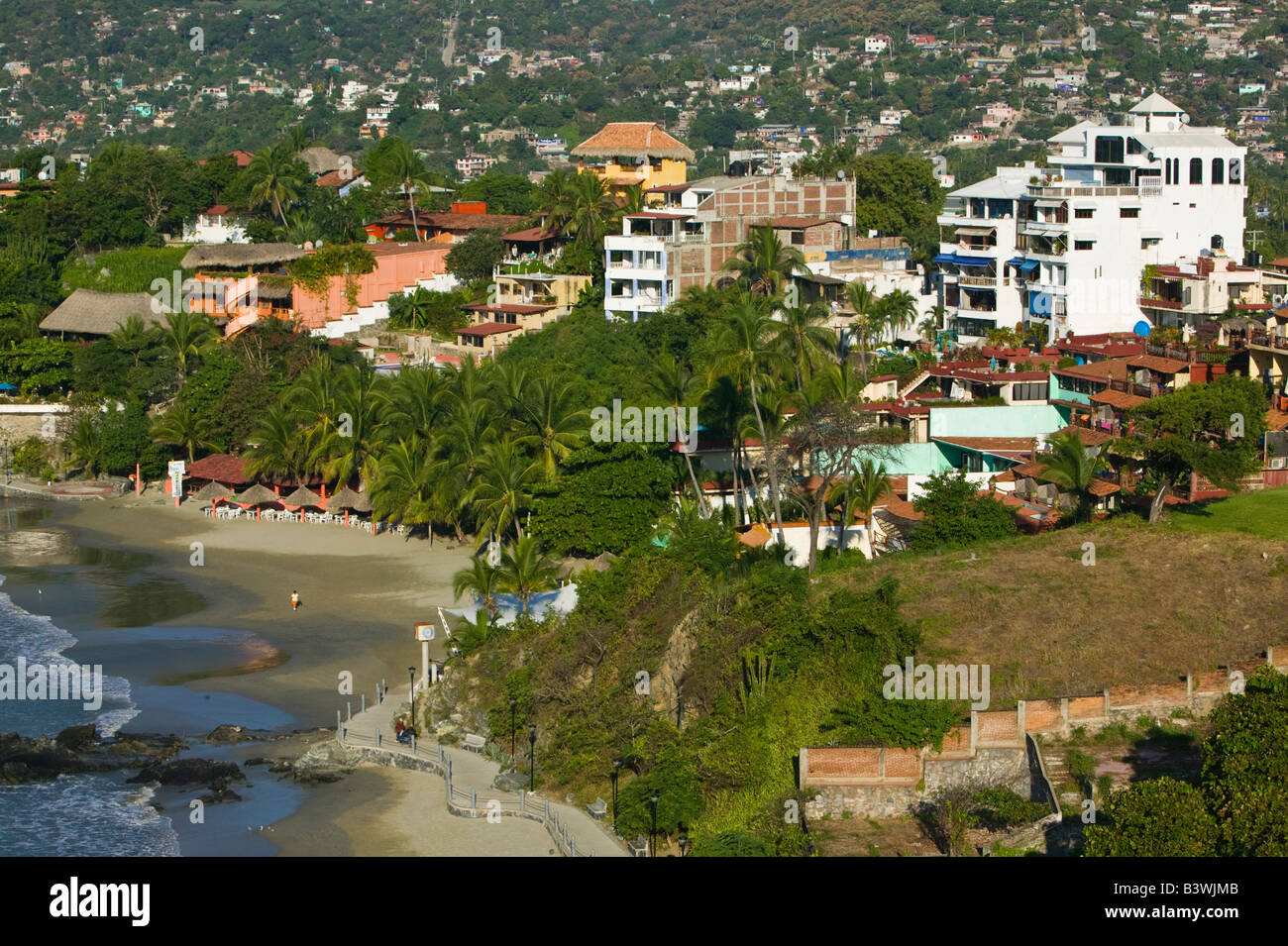 Mexico, Guerrero, Zihuatanejo. Playa Madera Beach - High Vantage View ...