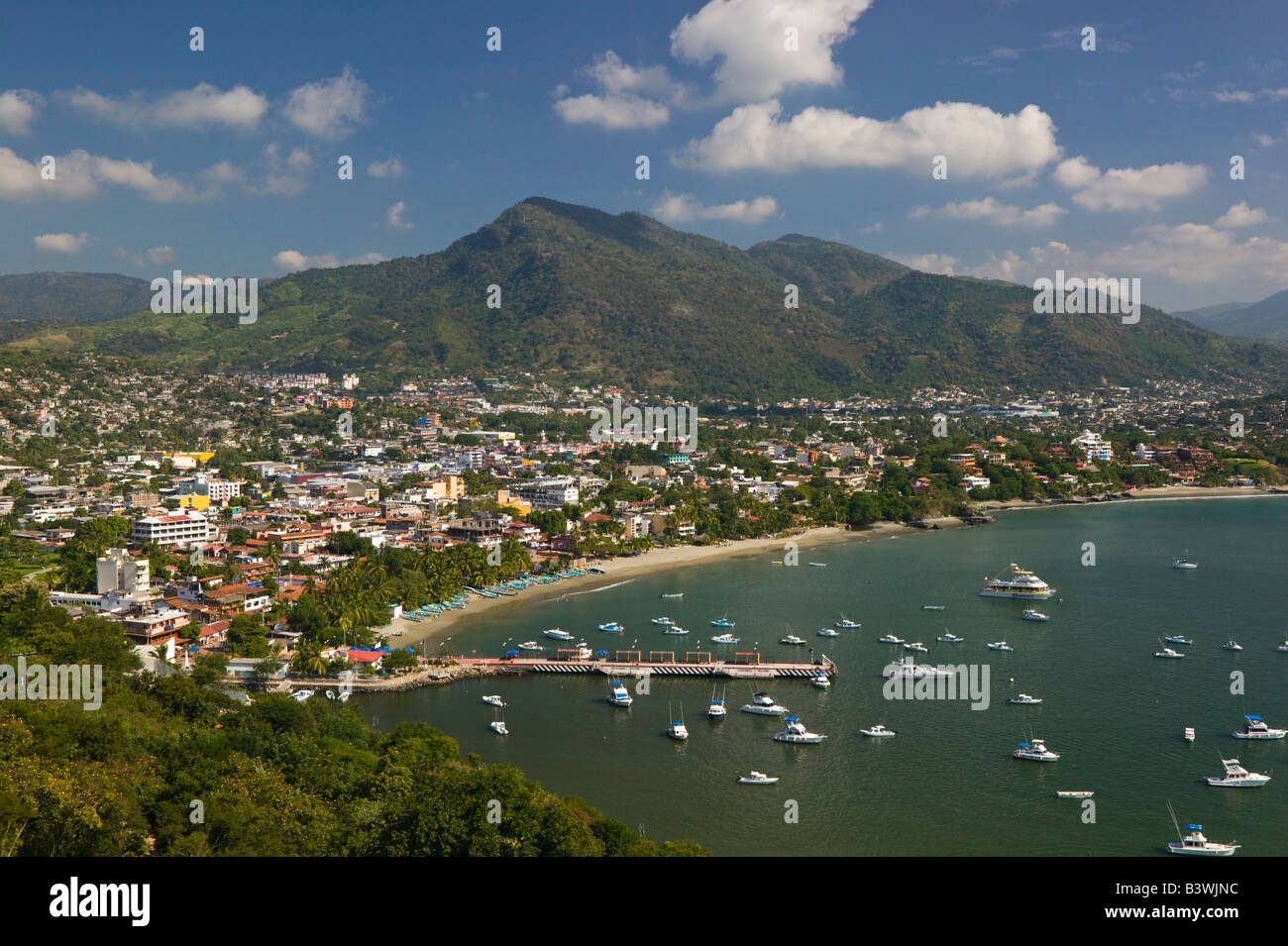 Mexico, Guerrero, Zihuatanejo. High Vantage Town View / Daytime Stock ...