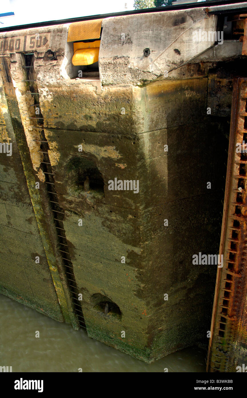 Central America, Panama, Panama Canal. Cement wall inside Miraflores ...