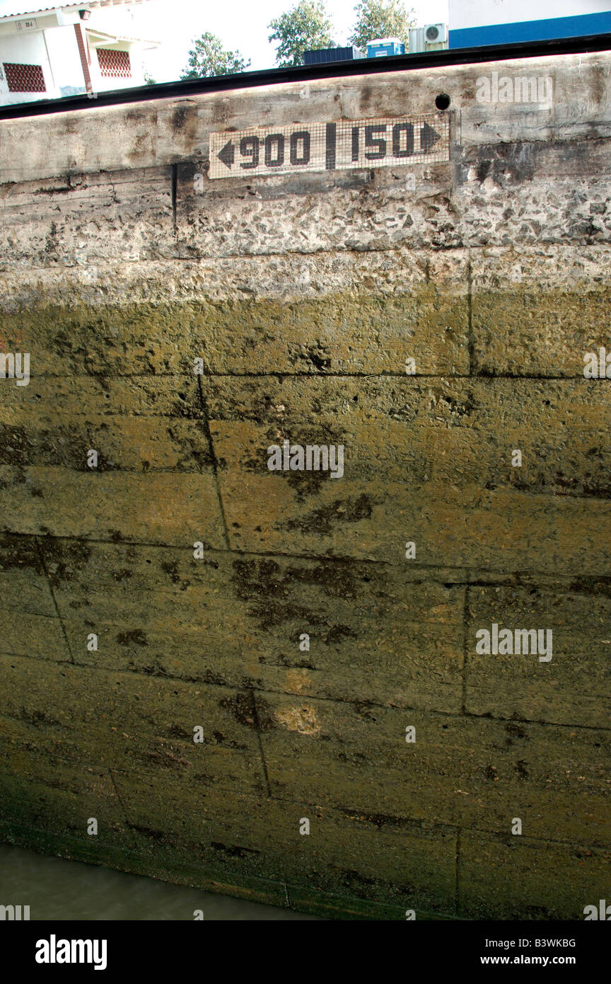 Central America, Panama, Panama Canal. Cement wall inside Miraflores ...