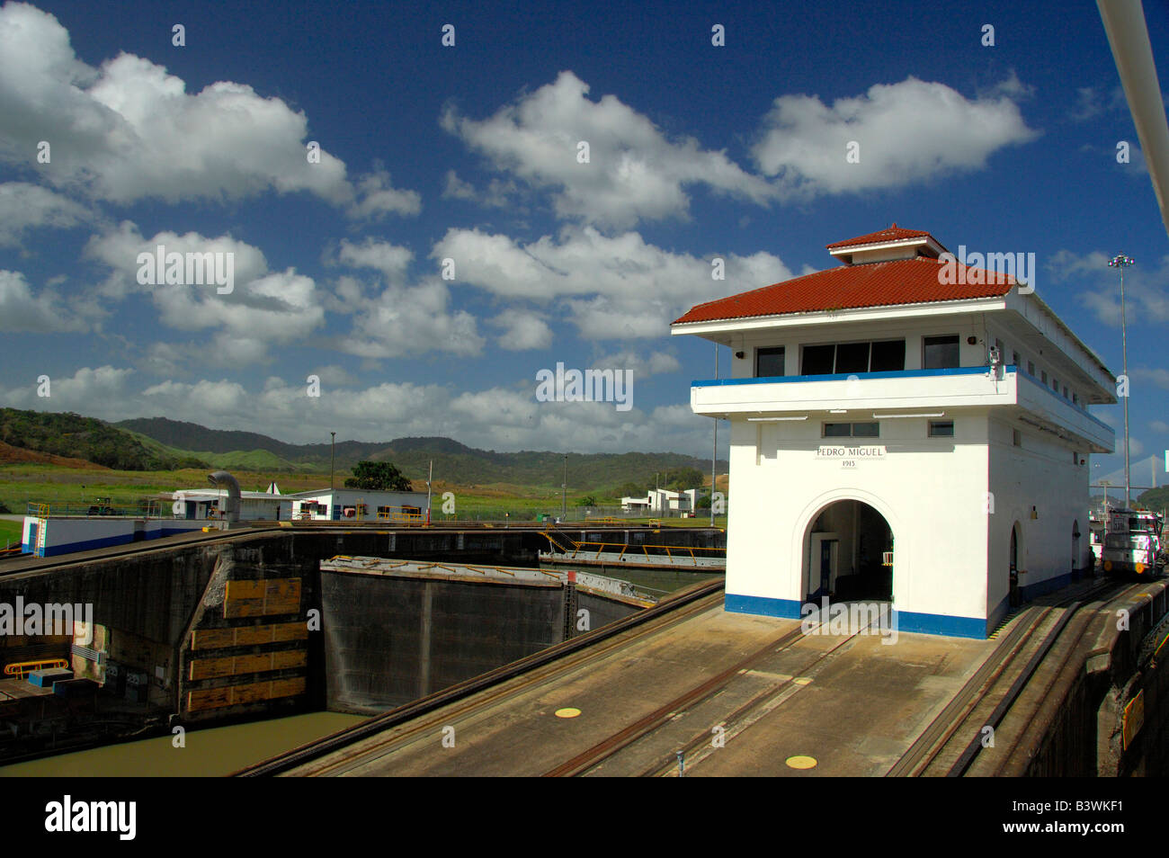 Central America, Panama, Panama Canal. Pedro Miguel Lock gate house ...