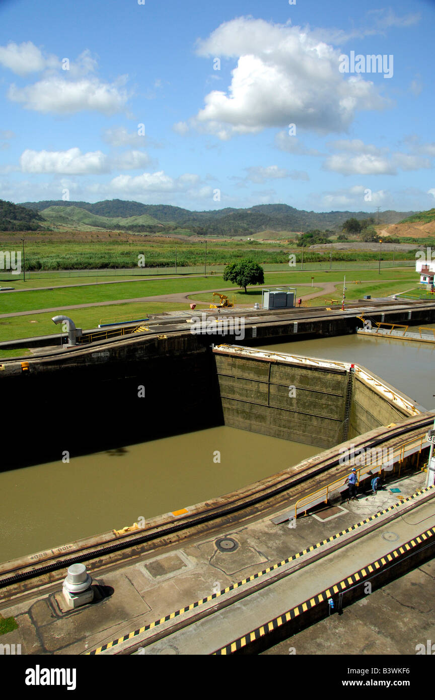 Central America, Panama, Panama Canal. Overview of empty lock at Pedro ...