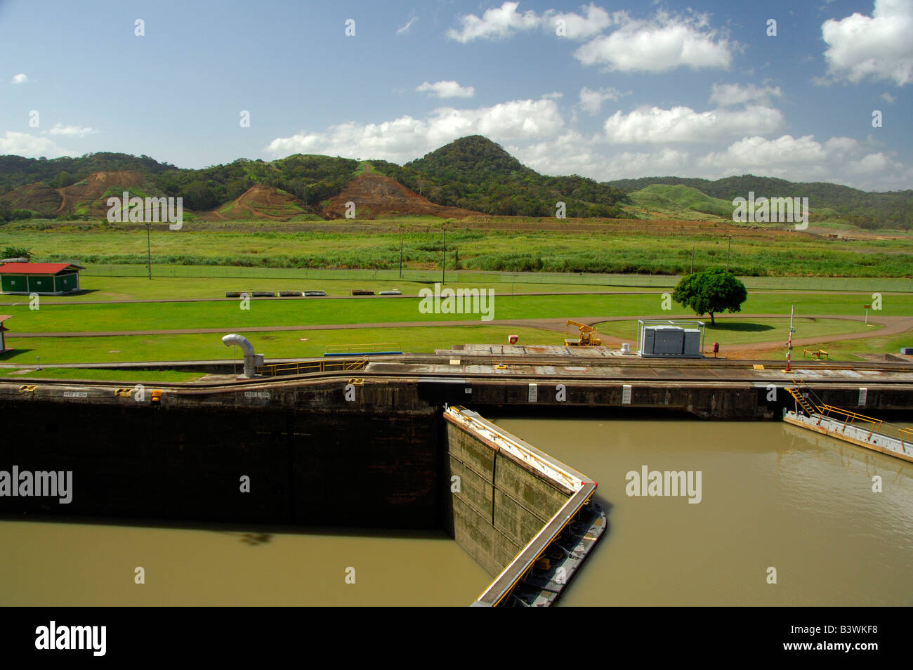 Central America, Panama, Panama Canal. Overview of empty lock at Pedro ...