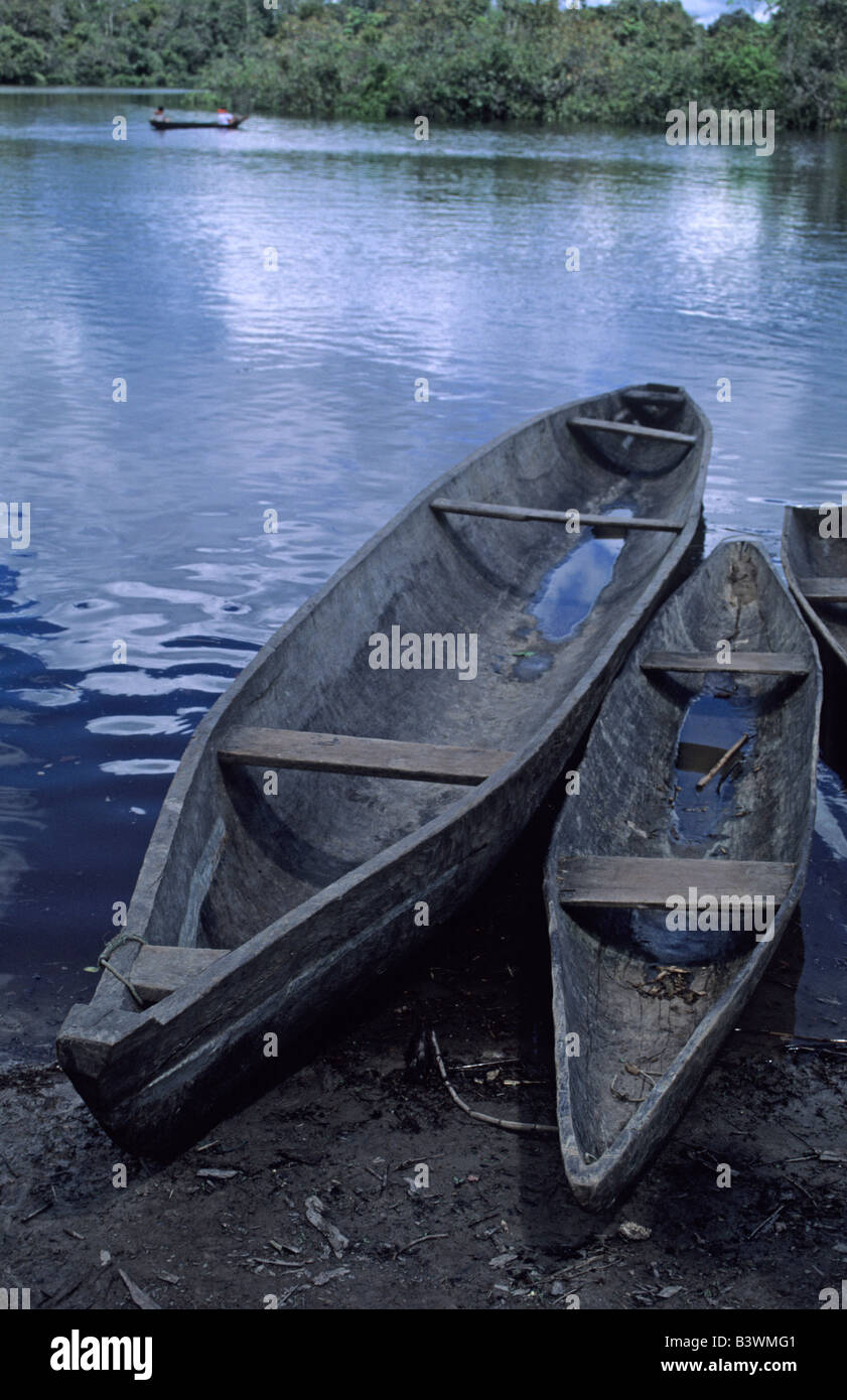 South America, Peru, Amazon River. Dug out canoes Stock Photo - Alamy