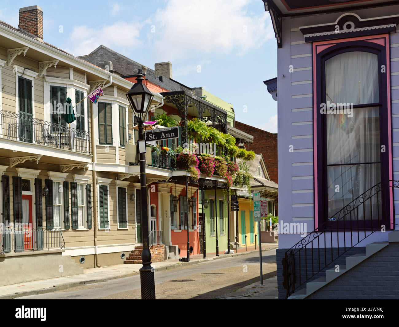 USA,Louisiana,New Orleans,colorful French Quarter residential street ...