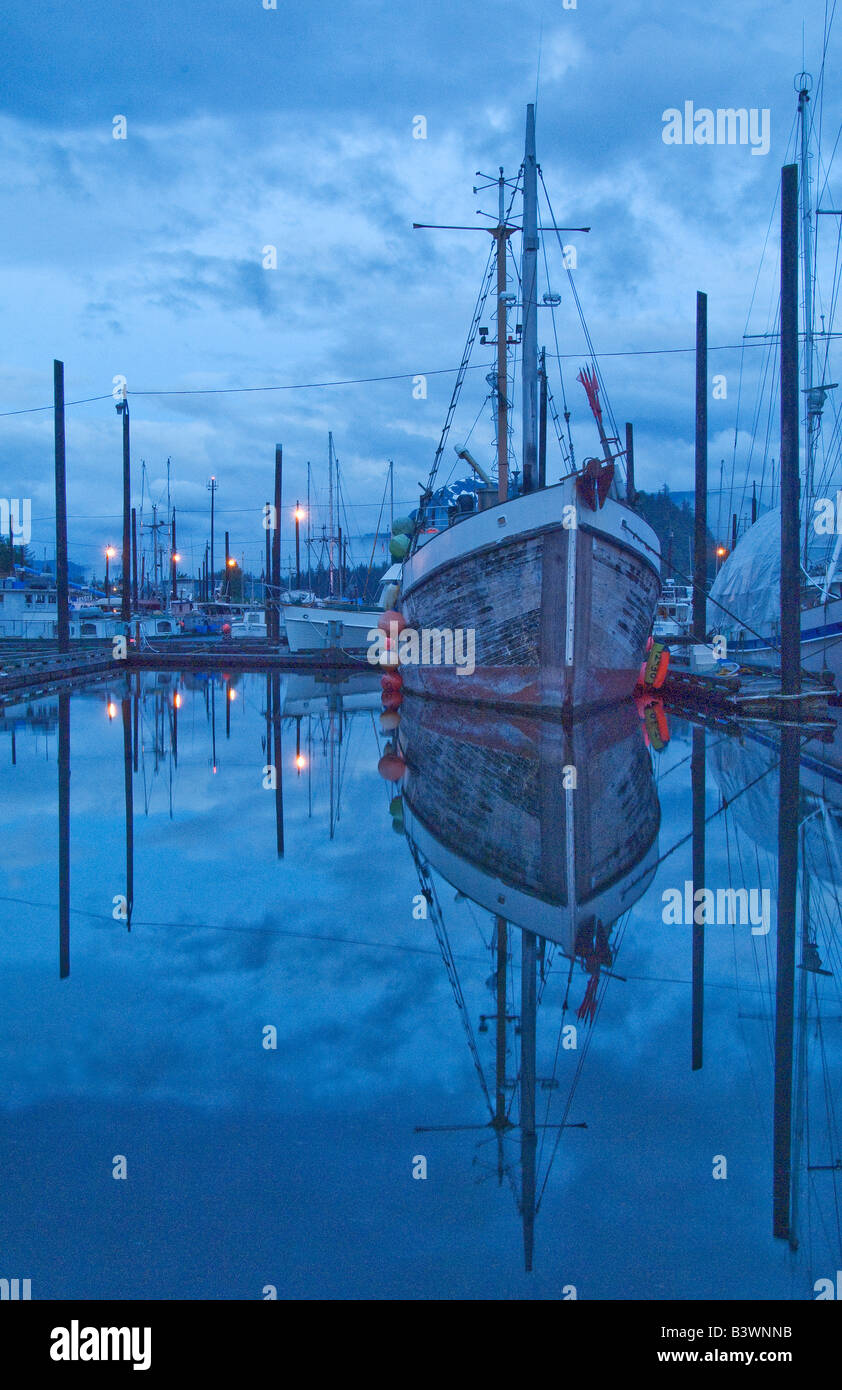 USA, Alaska, Inside Passage. Boats in harbor at twilight Stock Photo ...