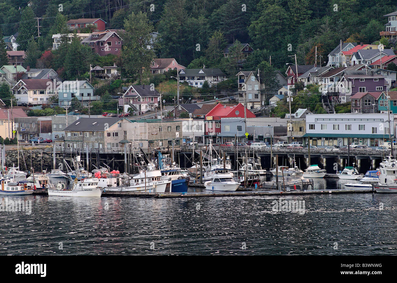 USA, Alaska, Ketchikan. Town overview as seen from harbor Stock Photo ...