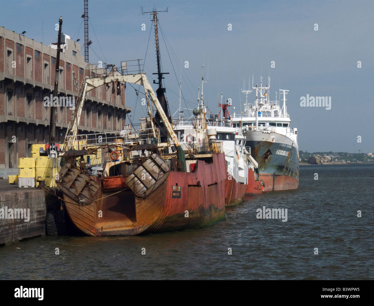 Container ship at a commercial dock, Montevideo, Uruguay Stock Photo ...