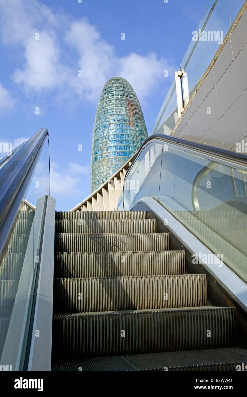 Low angle view of a tower, Torre Agbar, Barcelona, Catalonia, Spain ...