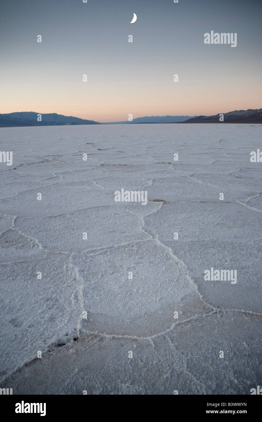Crescent moon over a lake, Badwater, Death Valley, Death Valley ...