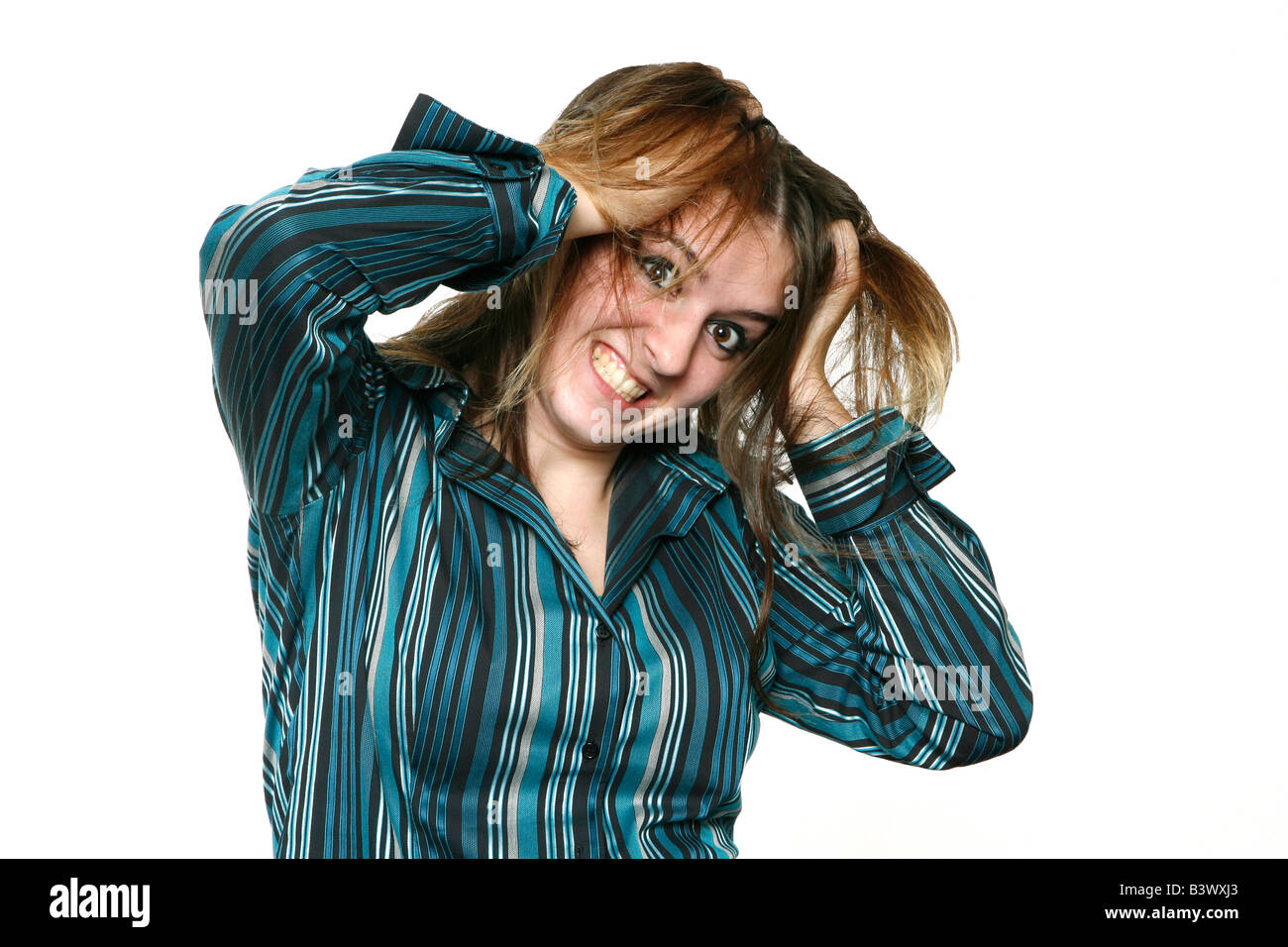 Woman Frustrated isolated on a white background Stock Photo - Alamy