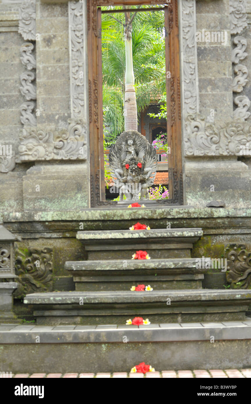 daily flower offerings canang, steps leading into temple , ubud , bali ...