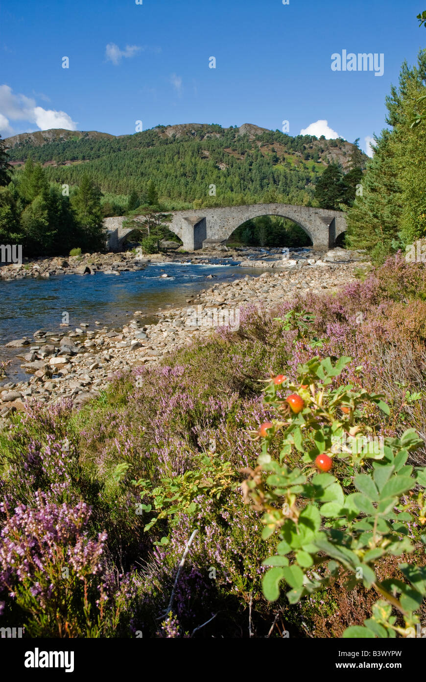 River Dee and Old Brig of Dee ( Invercauld Bridge) nr Braemar ...