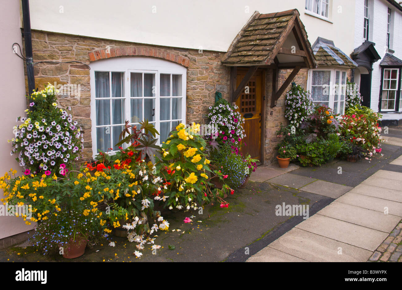 Front door and porch with stone tile roof on terraced cottage in Ludlow ...