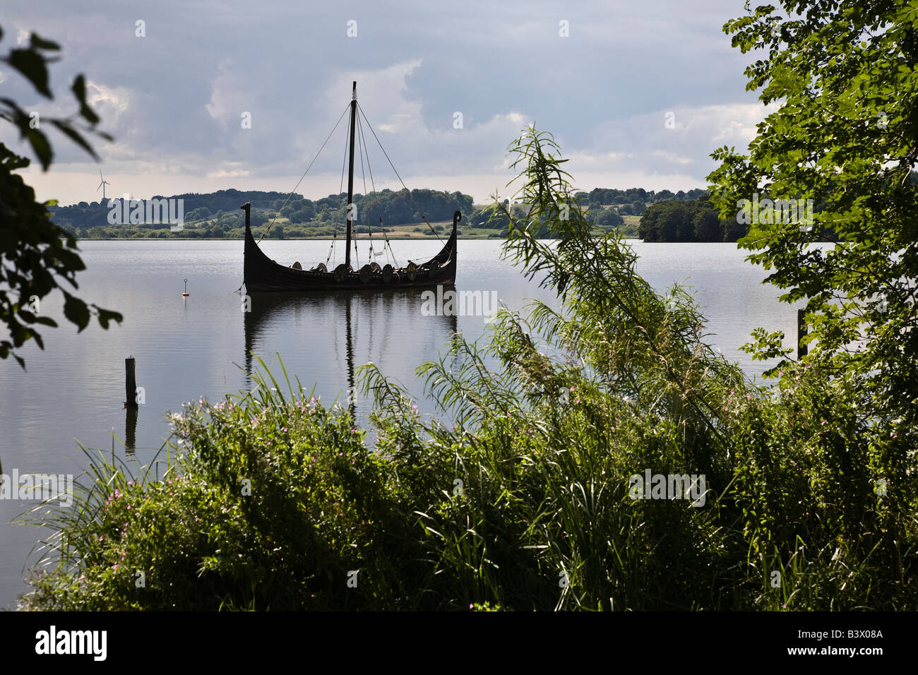 Replica Viking ship on Farup Sø (Farup Lake), near Jelling, Jutland ...