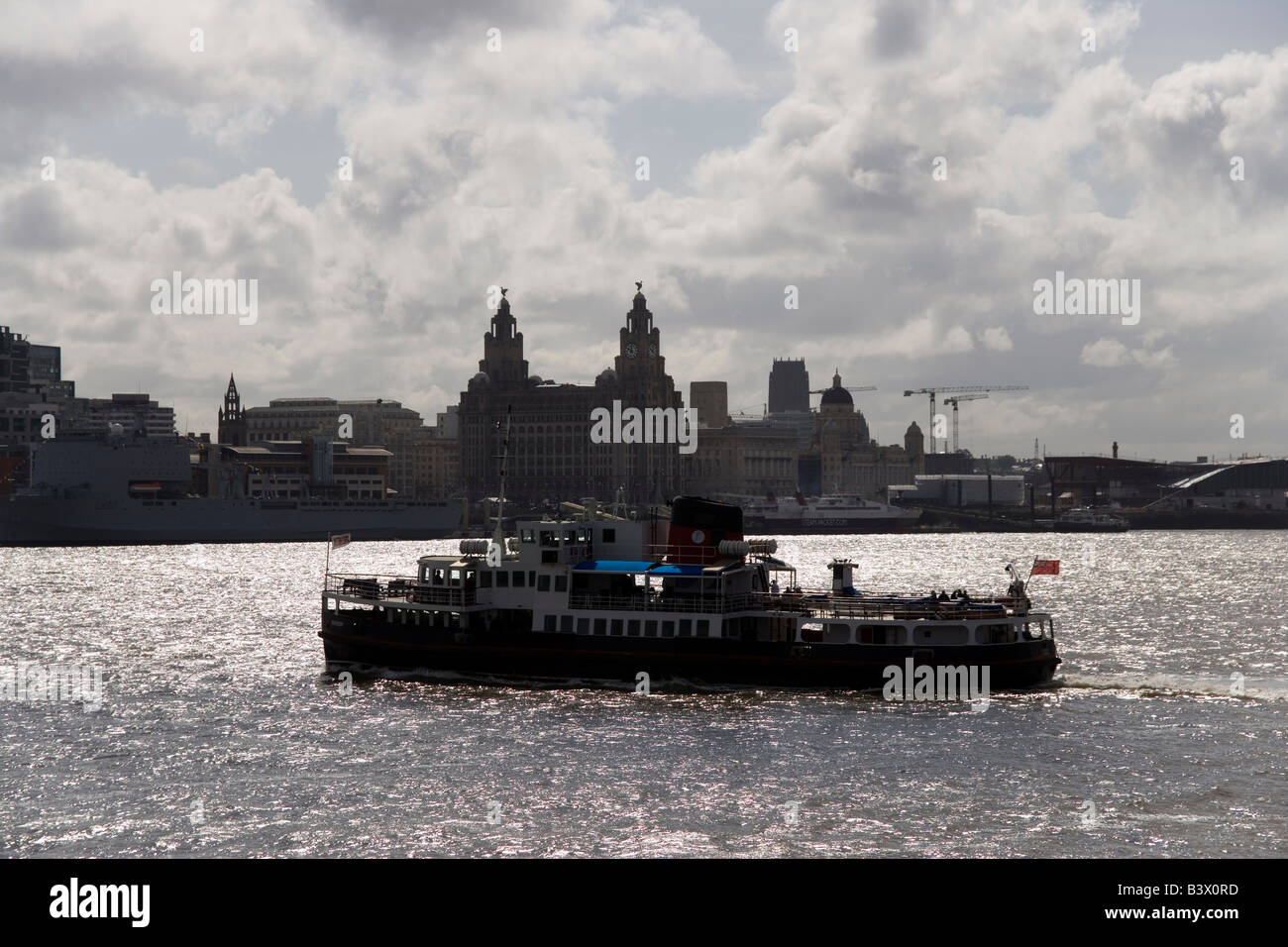 The Mersey Ferry the Snowdrop crossing the Mersey to Liverpool with the ...