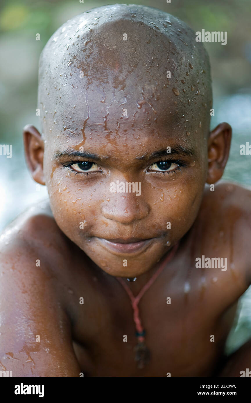 Indian boy after morning washing Stock Photo - Alamy