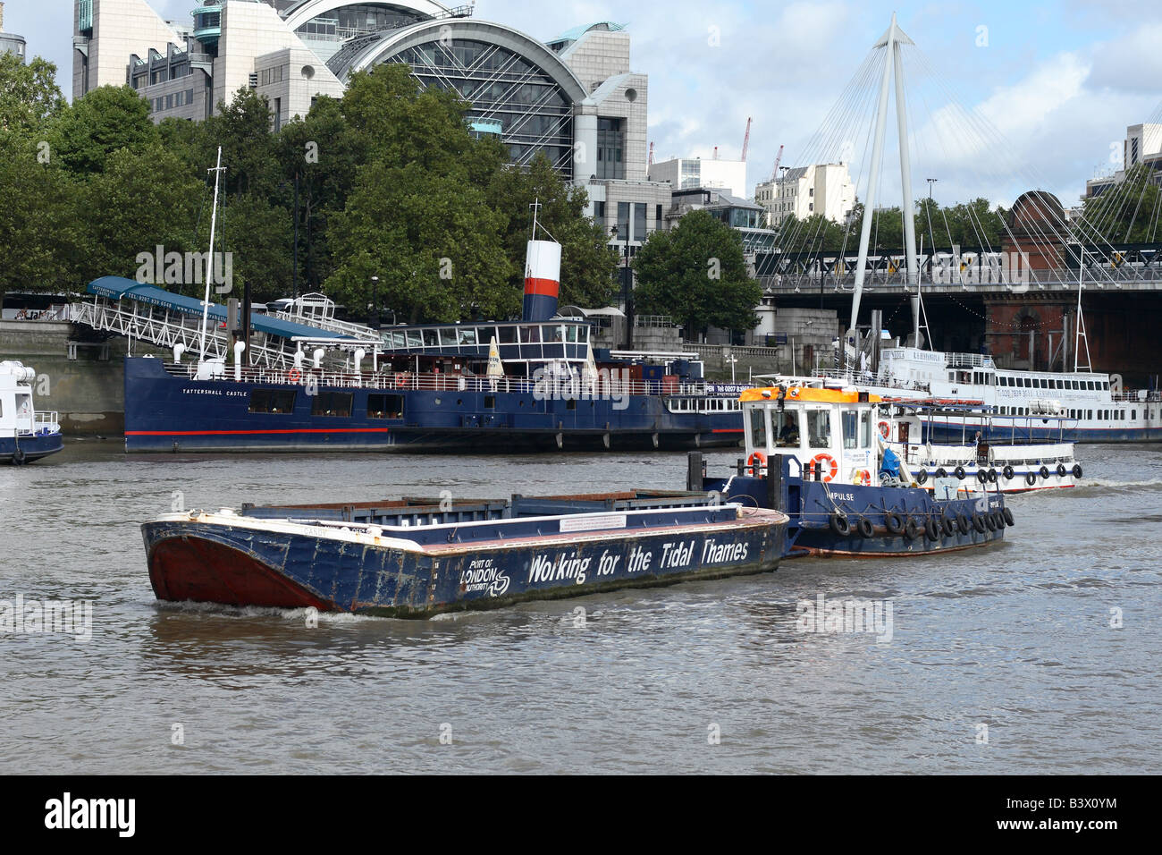 London The River Thames Port of London Authority steel pusher tug boat ...