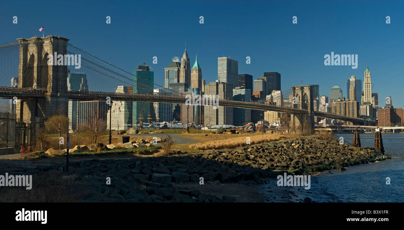 Brooklyn Bridge Panoramic view from Brooklyn New York lower Manhattan ...