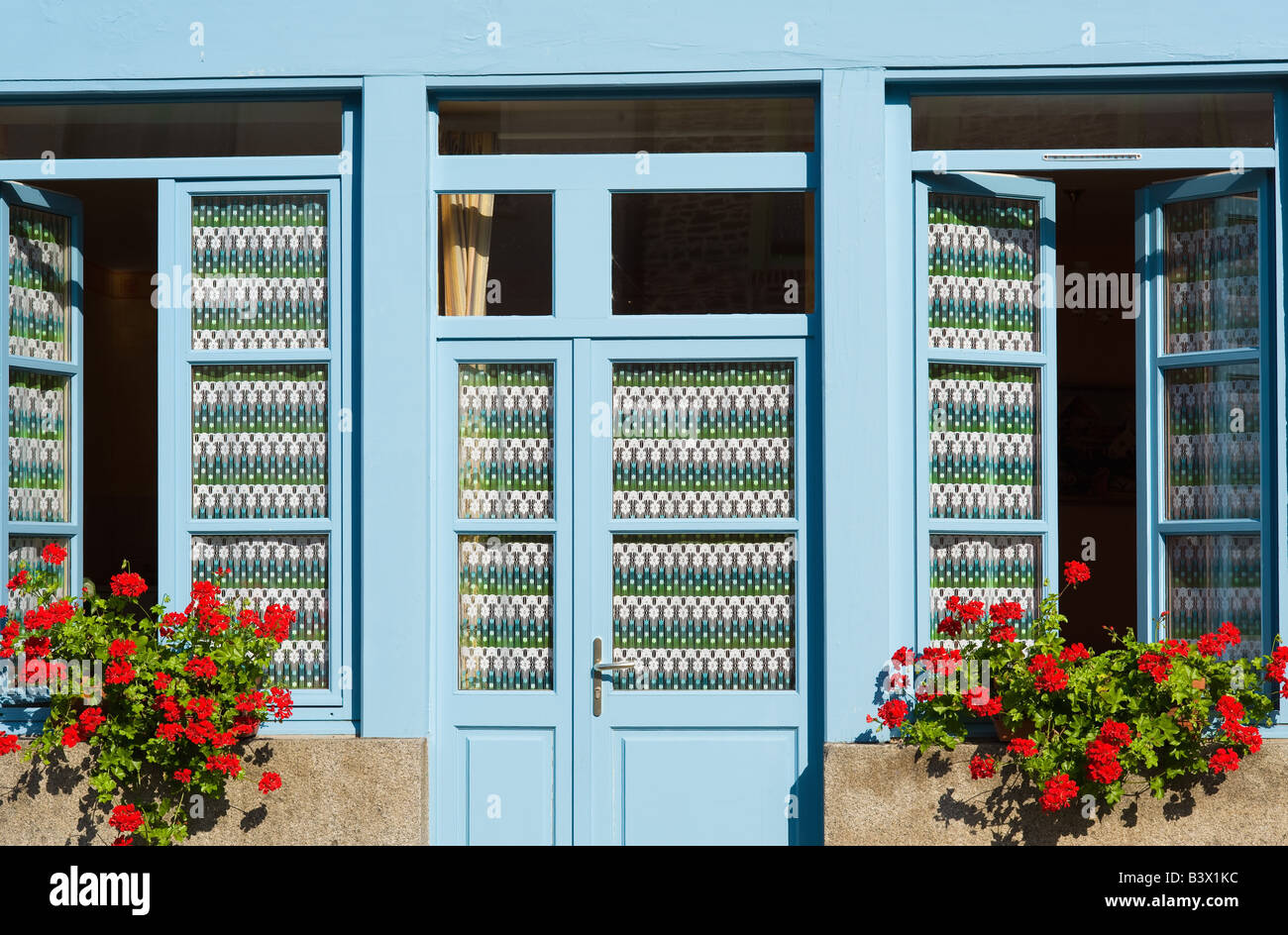 HOUSE PALE BLUE WINDOWS AND DOORWAY "BAZOUGES-LA-PEROUSE" BRITTANY ...